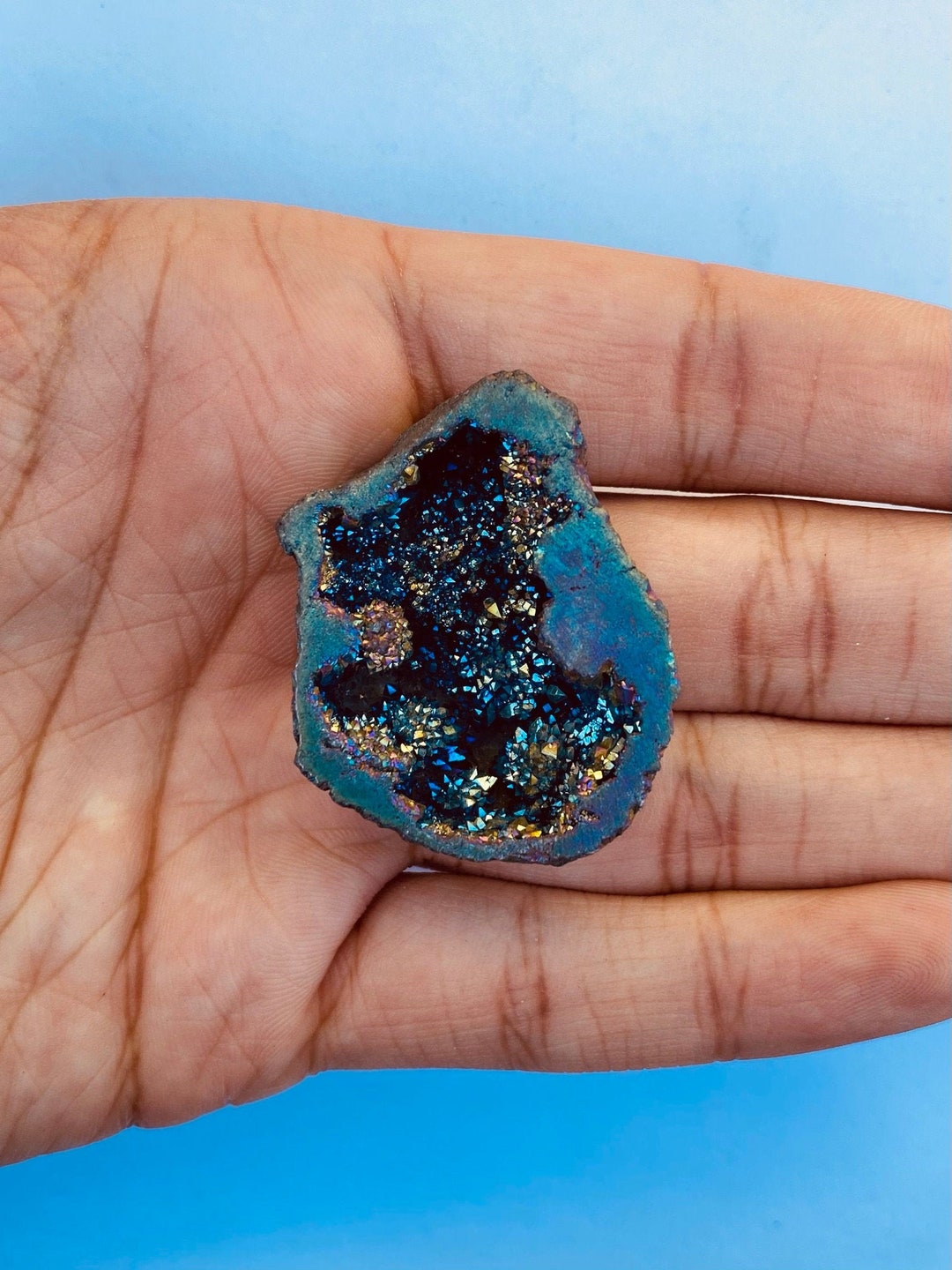 Large Rainbow Blue Green Titanium Geode Pendant Abstract Designer ...