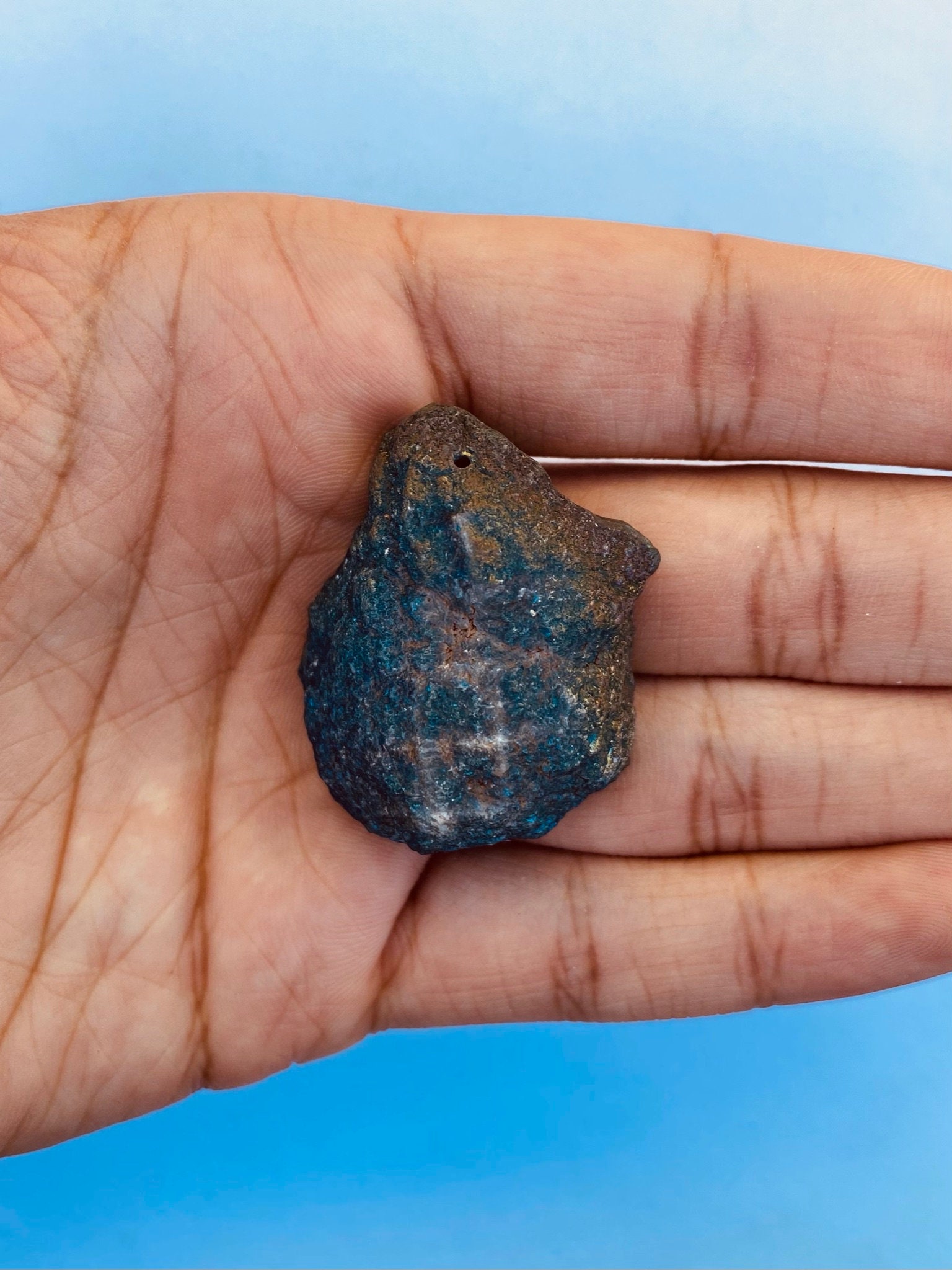 Large Rainbow Blue Green Titanium Geode Pendant Abstract | Etsy
