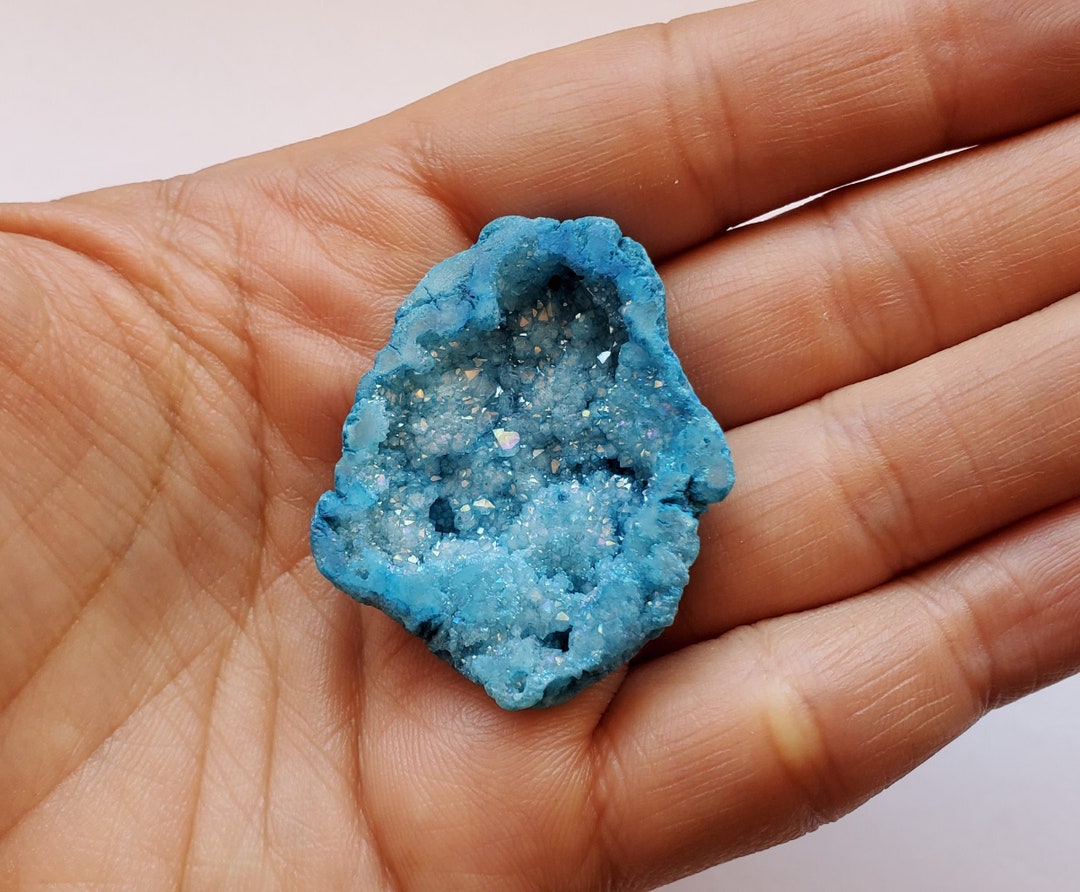 Large Baby Blue Titanium Geode Druzy Pendant, Designer Pendant, Geode ...