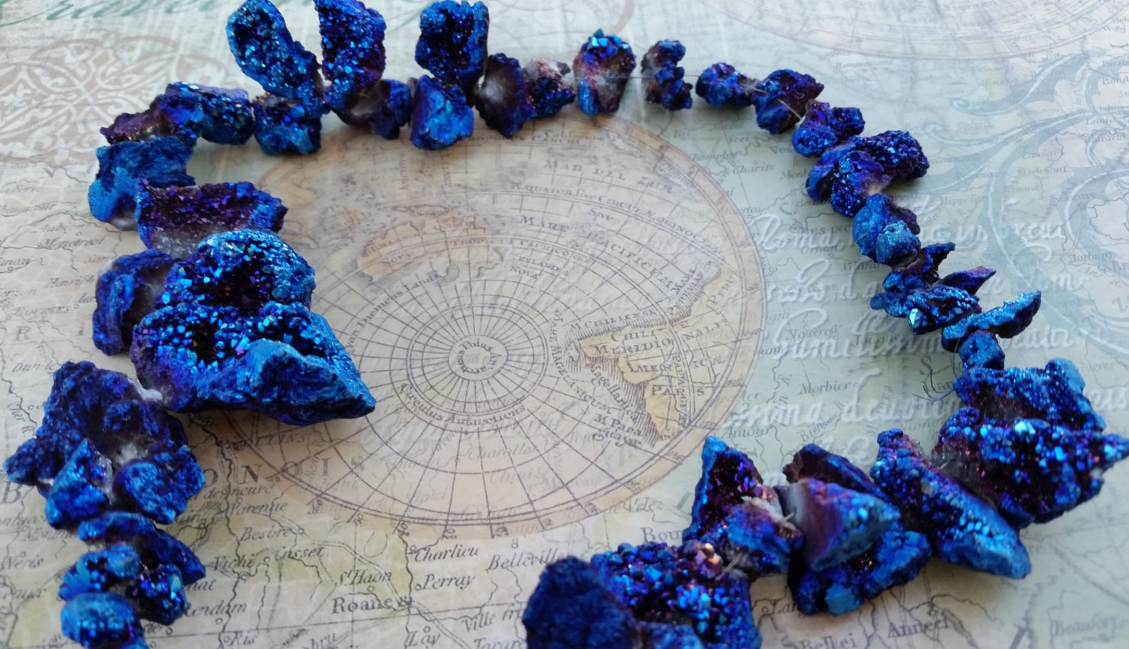 15 inch Strand Peacock Blue Titanium Geode Druzy Stone Beads | Etsy