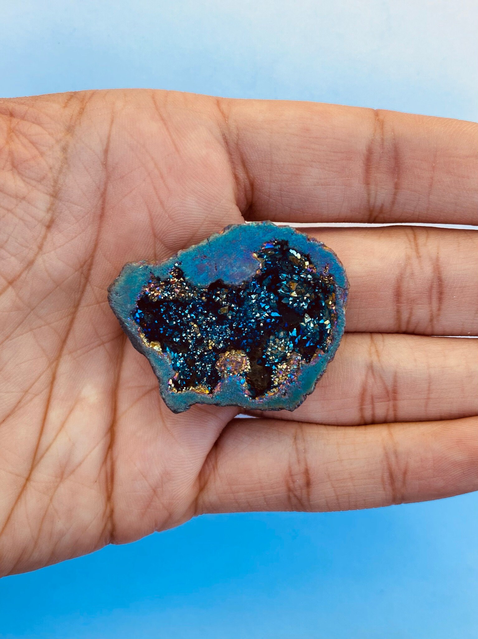 Large Rainbow Blue Green Titanium Geode Pendant Abstract | Etsy