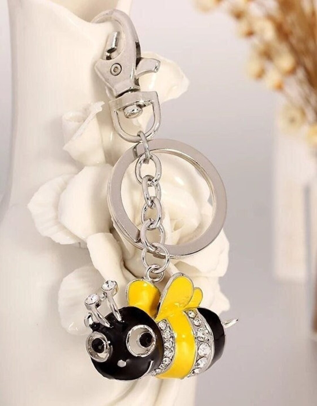 Cute Bumble Bee Key Ring Holder, Car Key Ring, Bumble Bee Pendant, Bee ...