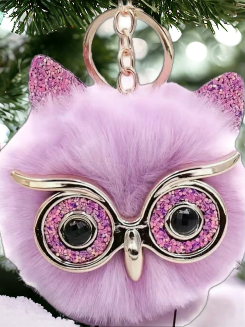 Owl Keychain, Owl Pompom, Owl Keychain, Keyring Owl Pompom, Owl Keyring ...