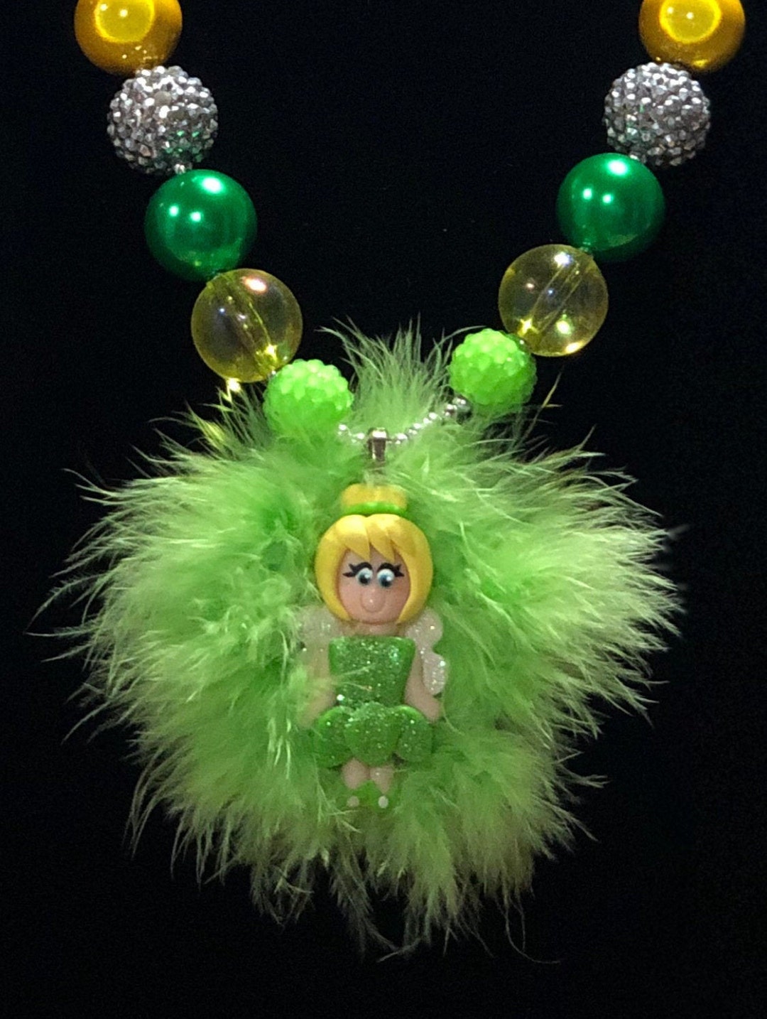 Tinker Bell Chunky Necklace: Green & Yellow Bubblegum Bead Necklace - Etsy
