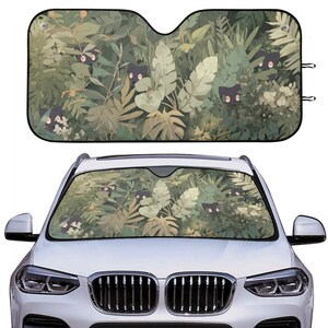 Anime Black Cat Hiding in a Forest Car Shade for Windshield, Kawaii ...