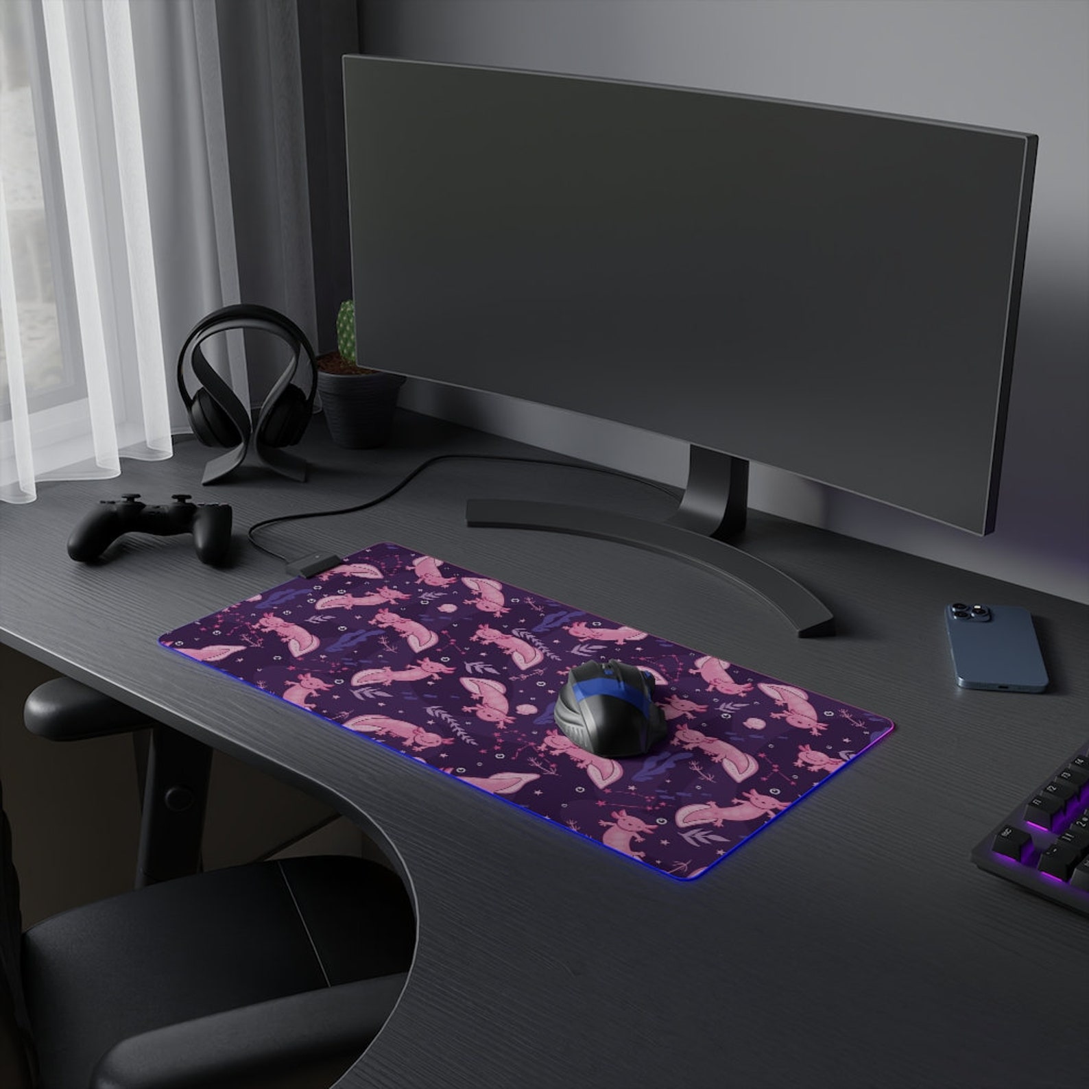 Kawaii Axolotl XXL RGB Gaming Mouse Pad Walking Fish Long RGB - Etsy