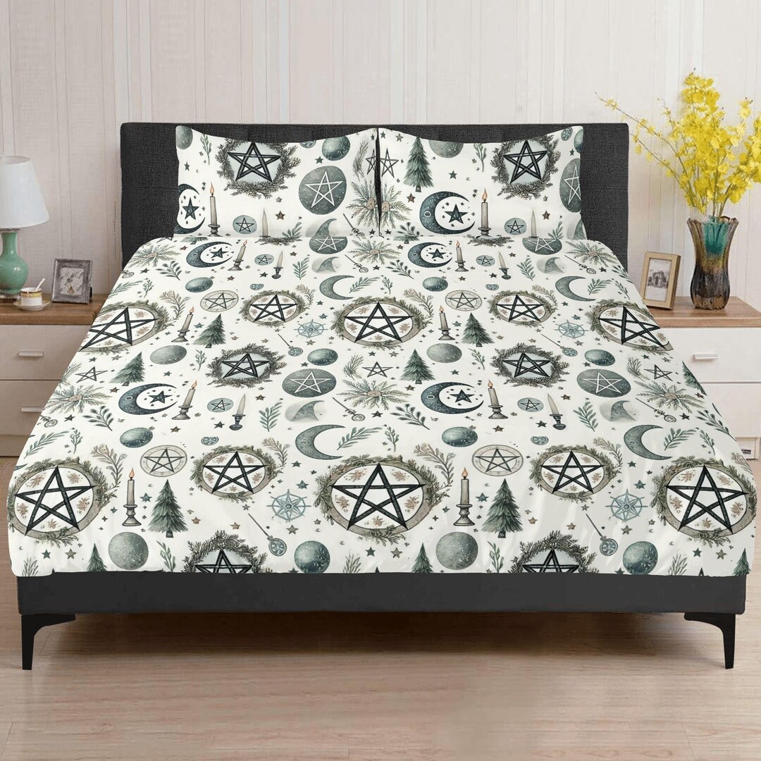 Pagan Christmas Moon Stars Pentagram 3 Pcs Beddings, Yule Winter ...