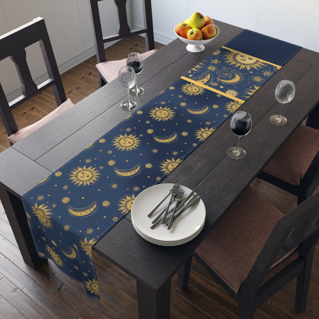 Whimsy Goth Sun Moon Stars Dinner Table Runner, Celestial Witchy Boho ...