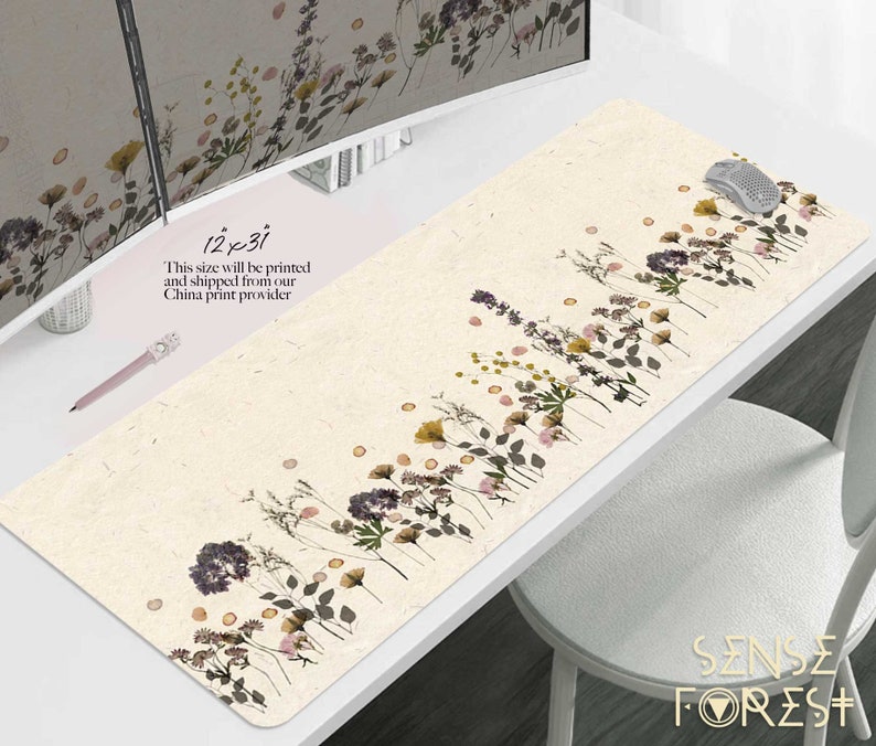 Pressed Dried Flowers Art Desk Mat Green Witchcraft Desk Mat - Etsy