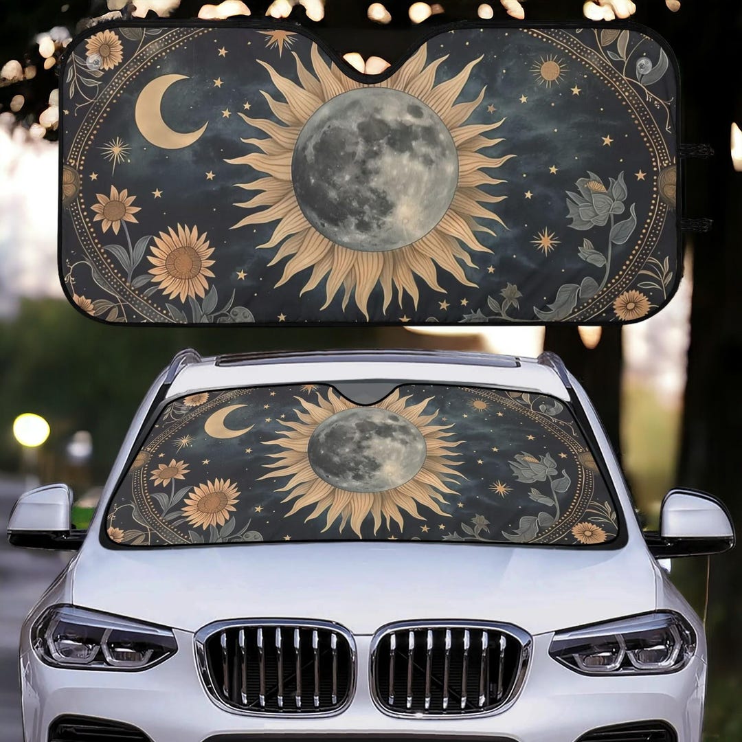 Dark Boho Sun Moon Stars Pagan Car Windshield Cover Sun Shade, Witchy ...