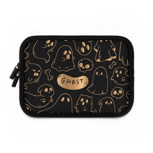 Kawaii Goth Cute Ghost Laptop Sleeve, Black Gold Halloween Laptop Case ...