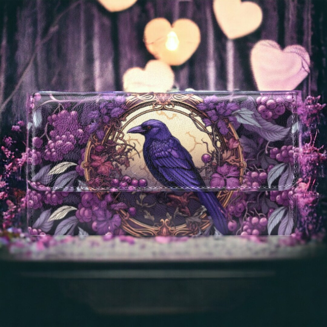 Cottagecore Purple Berry Raven Trifold Wallet Grape Vine - Etsy