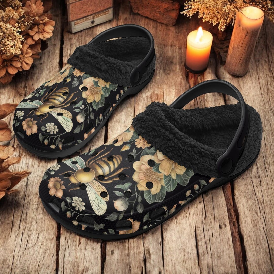 Cottagecore Queen Bee Floral Slides, Dark Boho Gardener Slip on Clogs ...