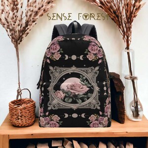 Cottagecore Whimsical Moon Phase Pink Rose Backpack, S M L Sizes, Boho ...