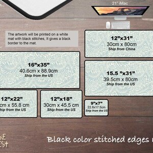 Vintage Teal Blue Floral Desk Mats, Turquoise Boho Botanical Desk Mat ...