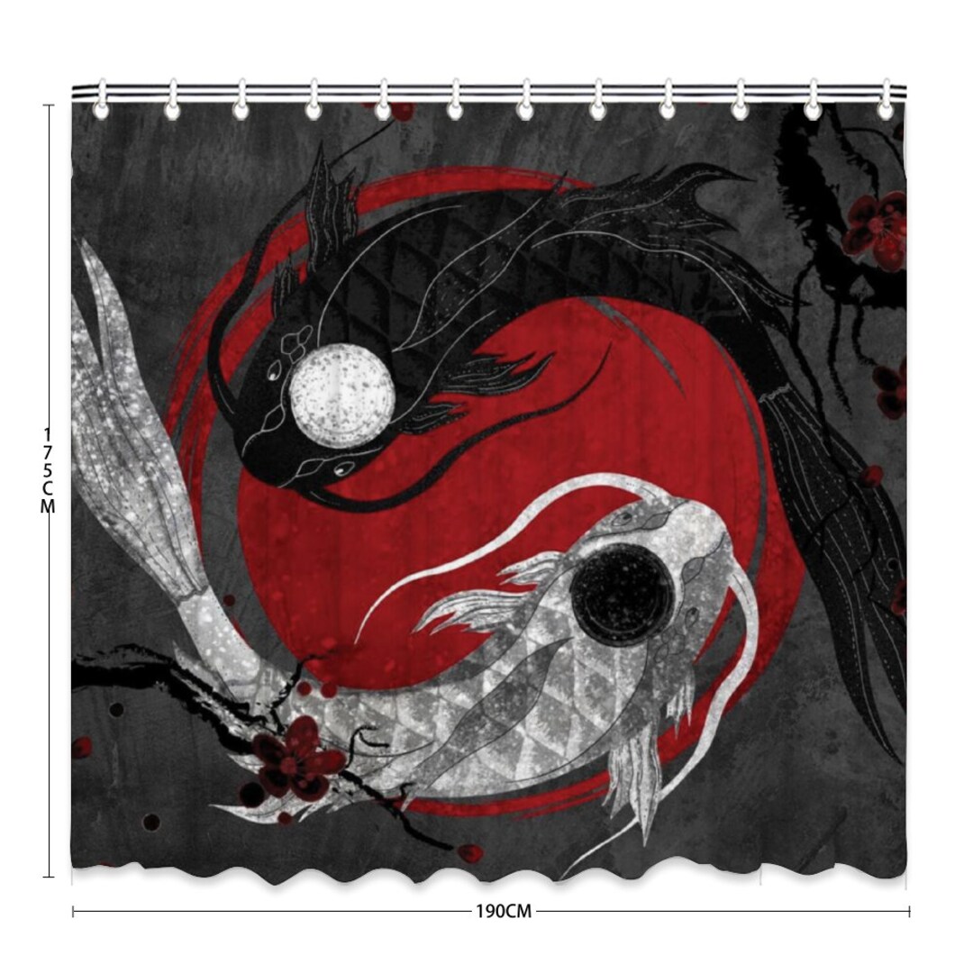 Japanese Red Sun Yinyang Koi Fish Bath Curtain Anime Koi - Etsy