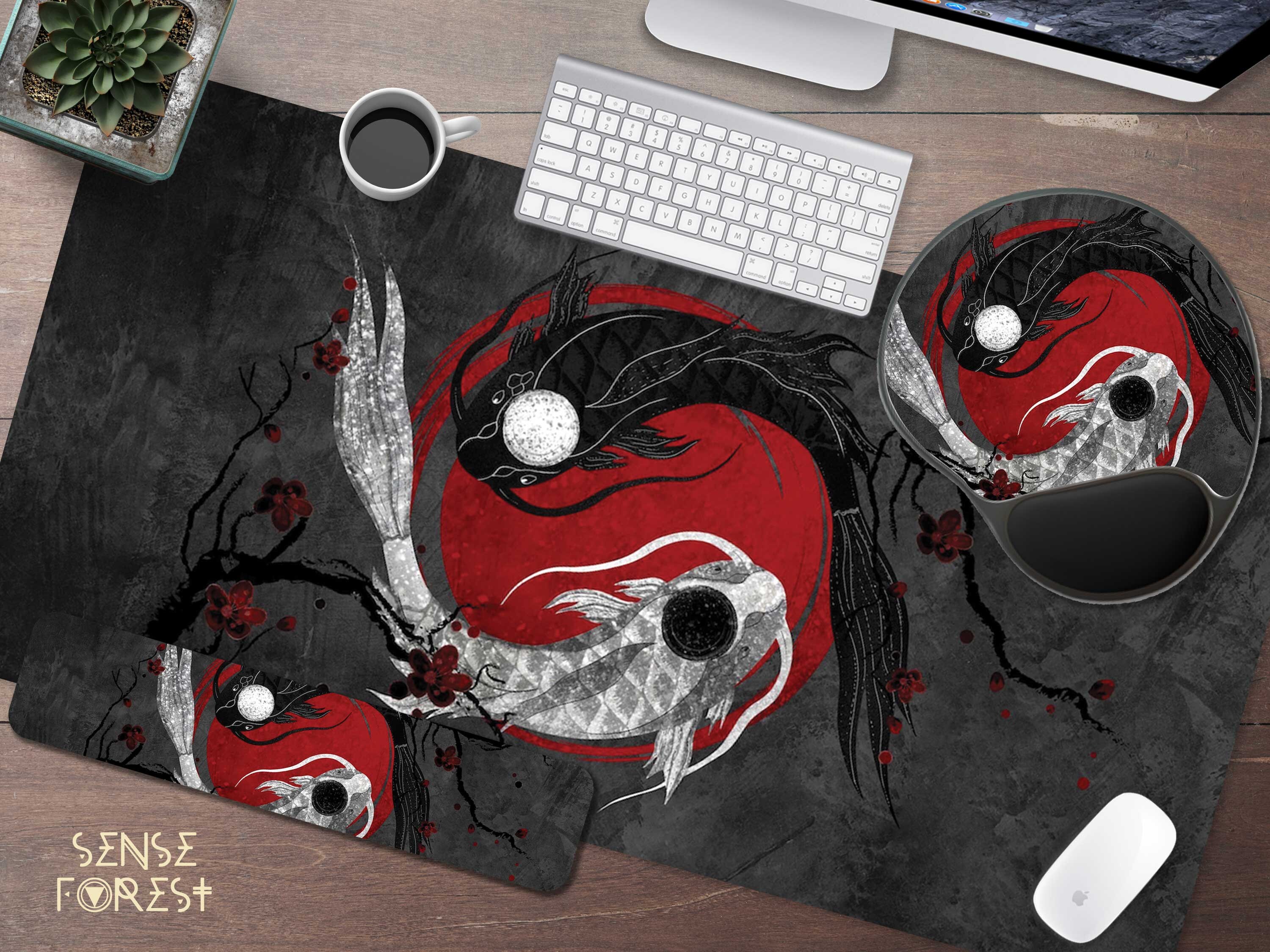 Japanese Koi Fish Desk Mat Ying Yang Koi Japan Sun Art Black - Etsy Canada