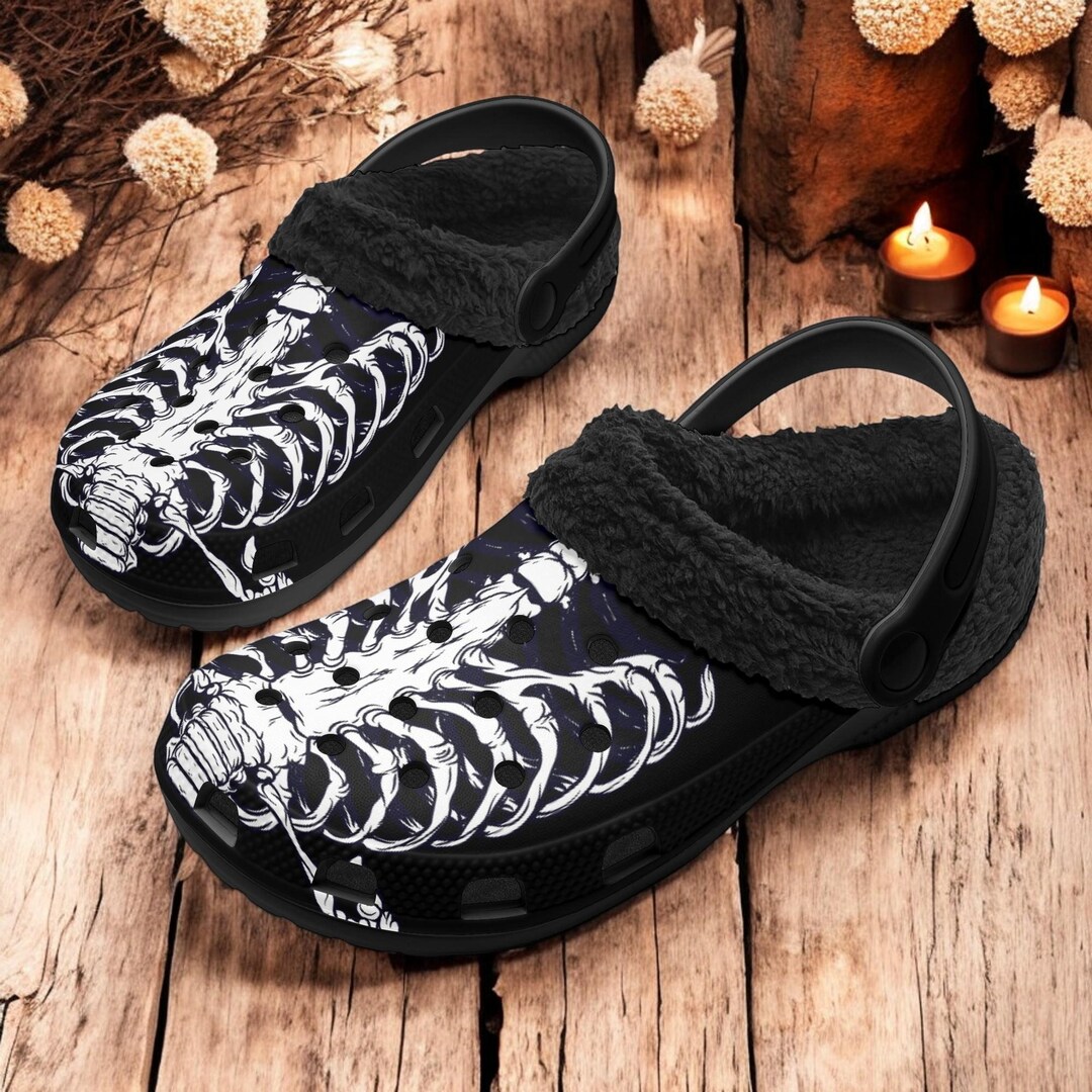 Gothic Skeleton Black and White Slides, Dark Academia Slip on Clogs ...