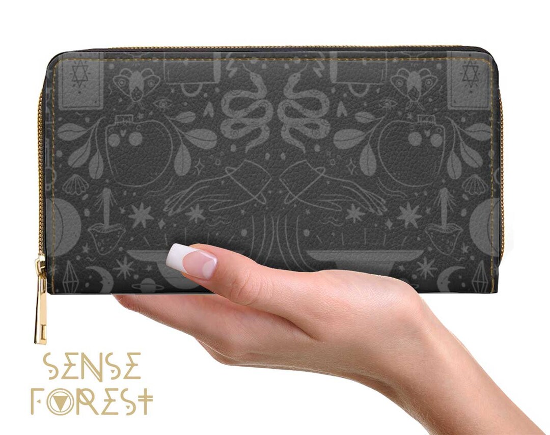 Spooky Skull Witchy Tarot Gold Zipper Wallet, Boho Mystical Elements ...