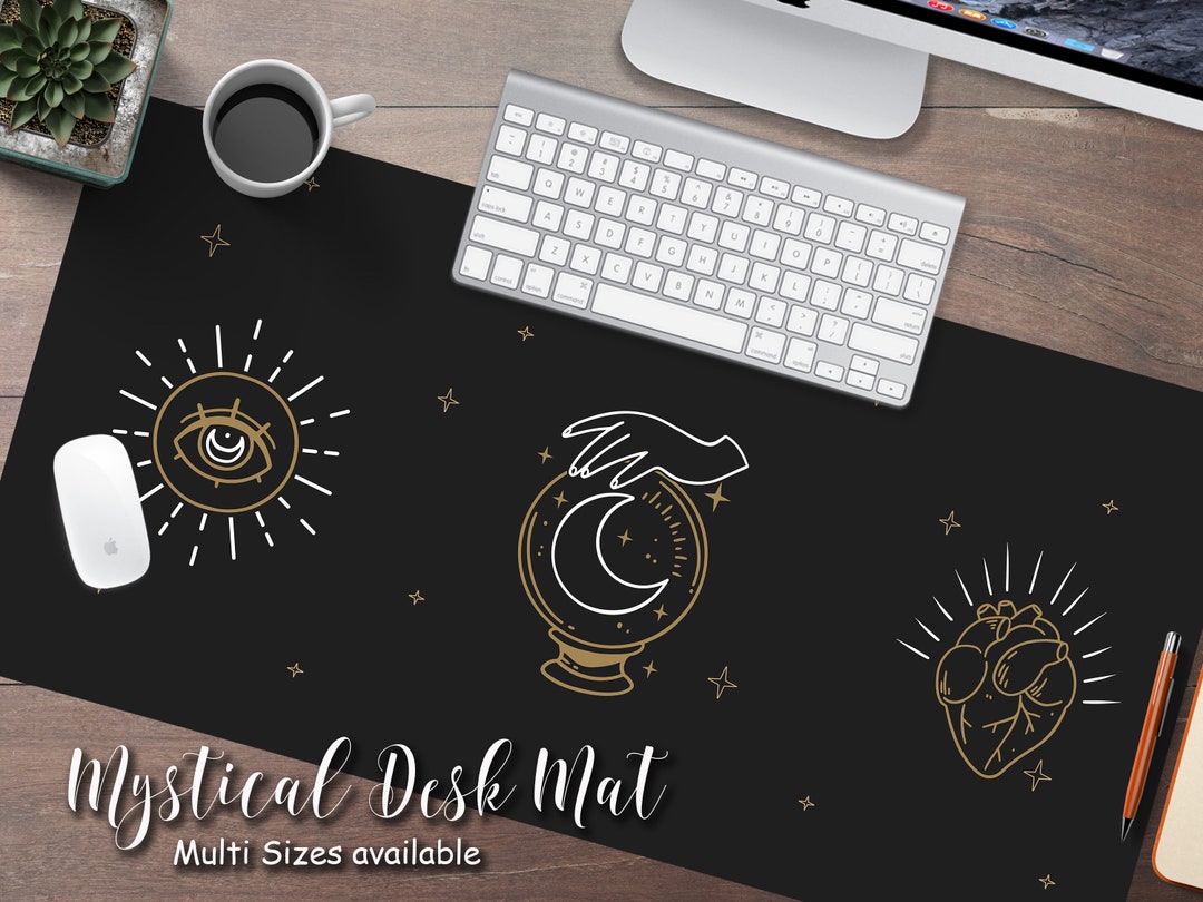 Black Witchy Desk Mat, Mystical Elements Abstract Desk Mat, Celestial ...