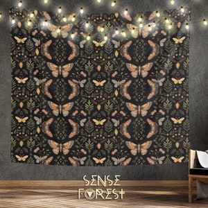 Dark Cottagecore Moth Forest Indoor Tapestry, Forestcore Botanical Dorm ...