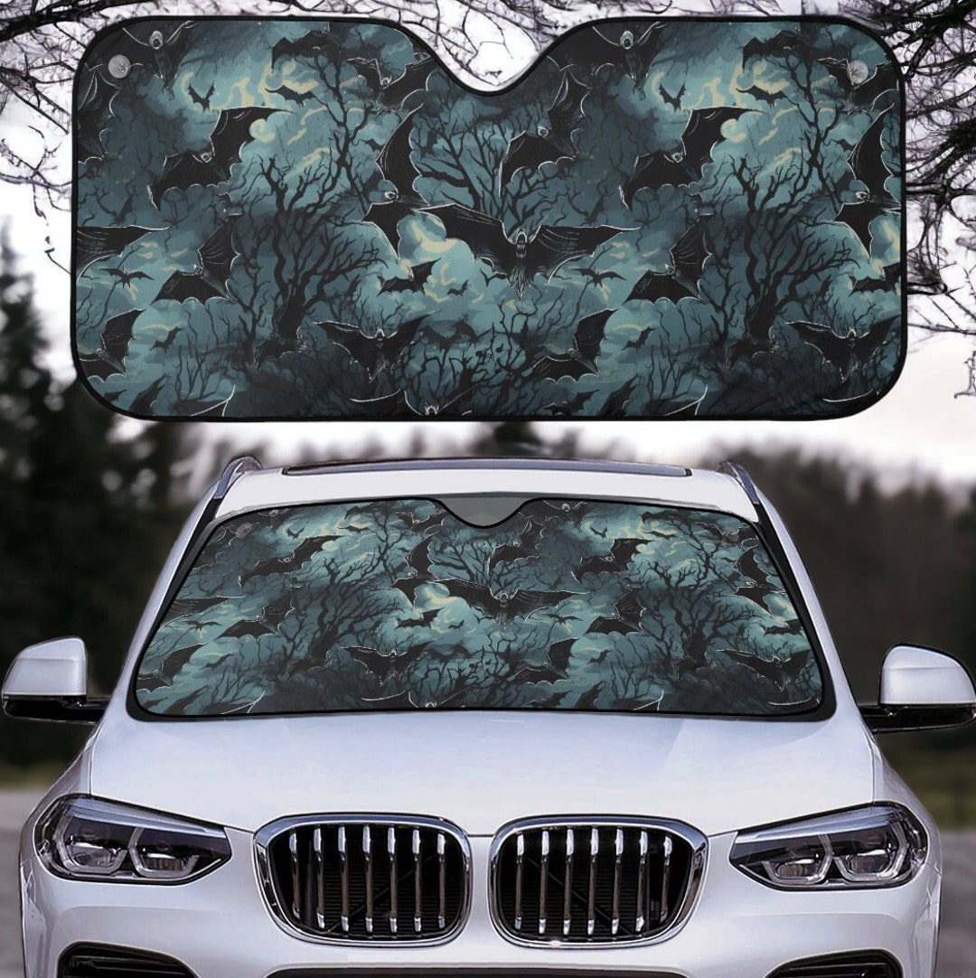 Gothic Car Shade, Nighty Sky Flying Bat Car Windshield Cover Sun Shade ...