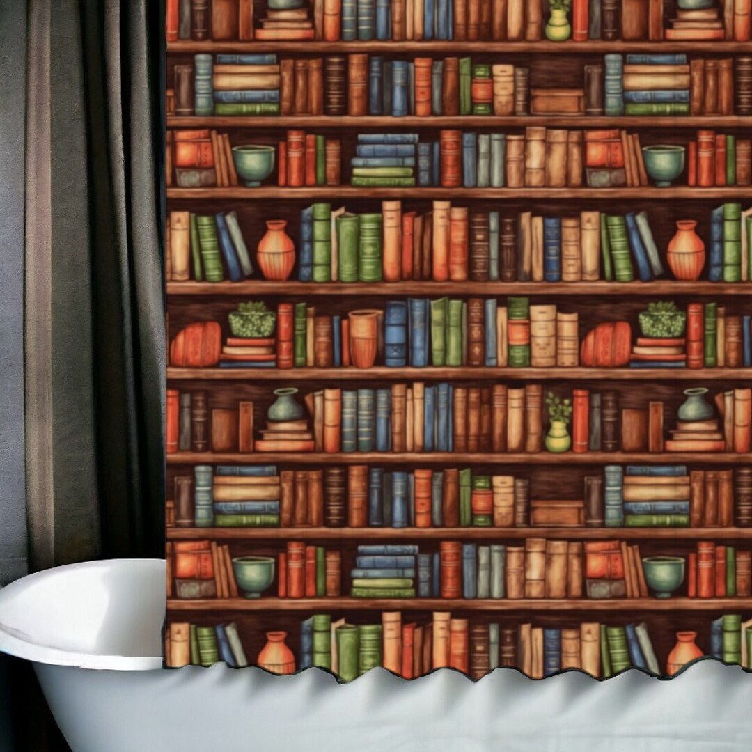 Dark Academia Spell Bookshelf Library Bath Curtain, Bookworm Book Lover ...
