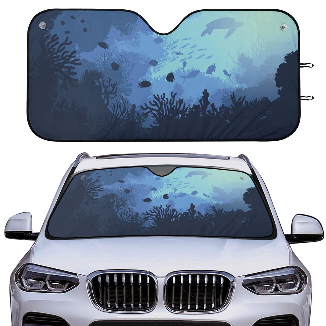 Deep Ocean Blue Car Sunshade for Windshield, Blue Under Sea Turtle Fish ...