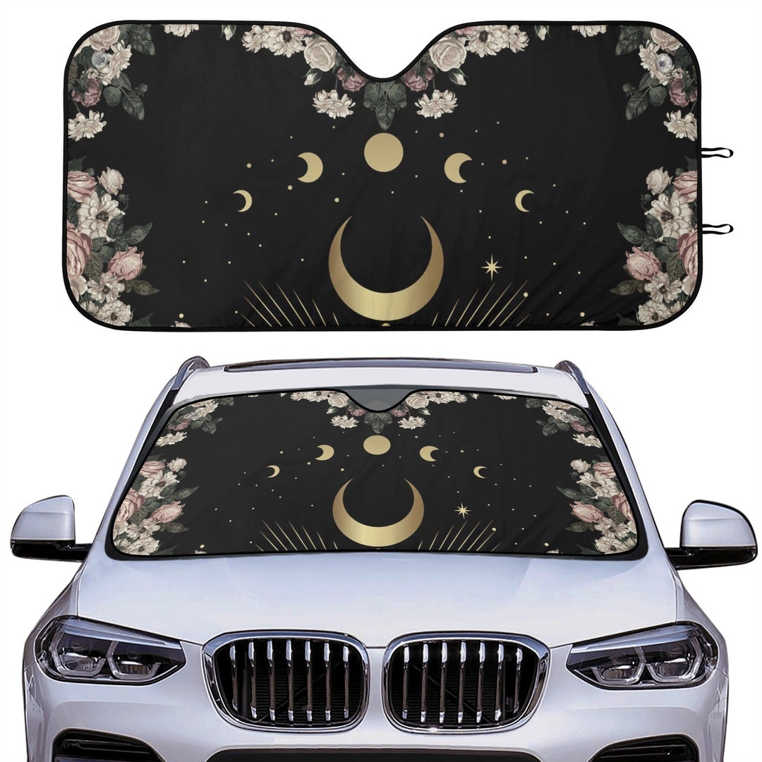 Witchy Moon Phase Car Sunshade for Windshield, Mystical Cute Witch ...