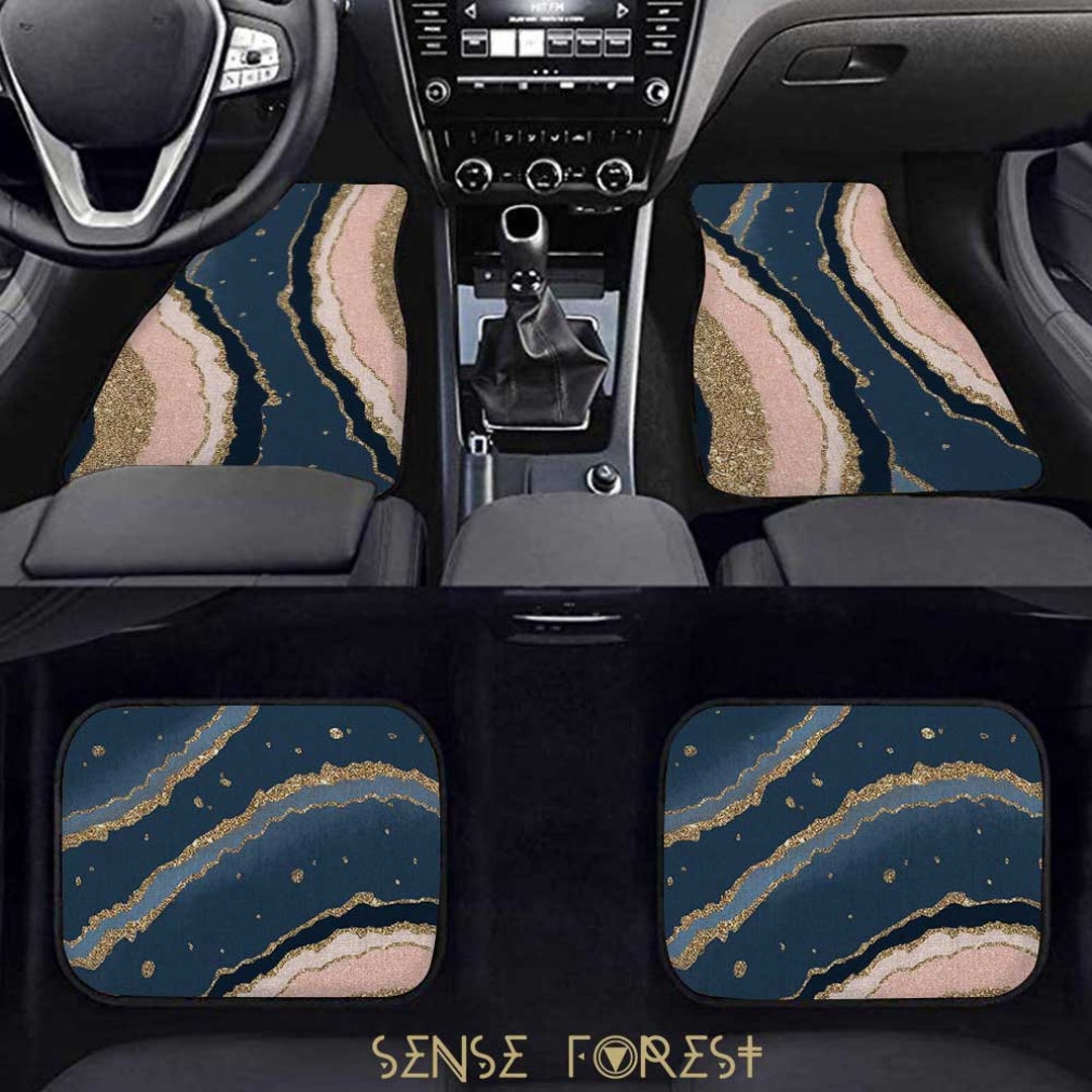 Pink Blue Gold Agate Marbled Car Floor Mats, Cute Geode Car Decor Mats ...