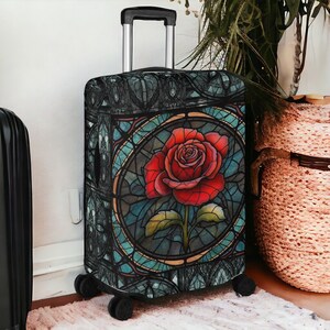 Medieval Stained Glass Rose Luggage Cover, Gothic Renaissance Stretchy ...