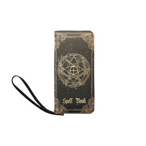 Black Spell Book Wallet, Bi-fold Dark Magic Witchy Goth Long Clutch ...