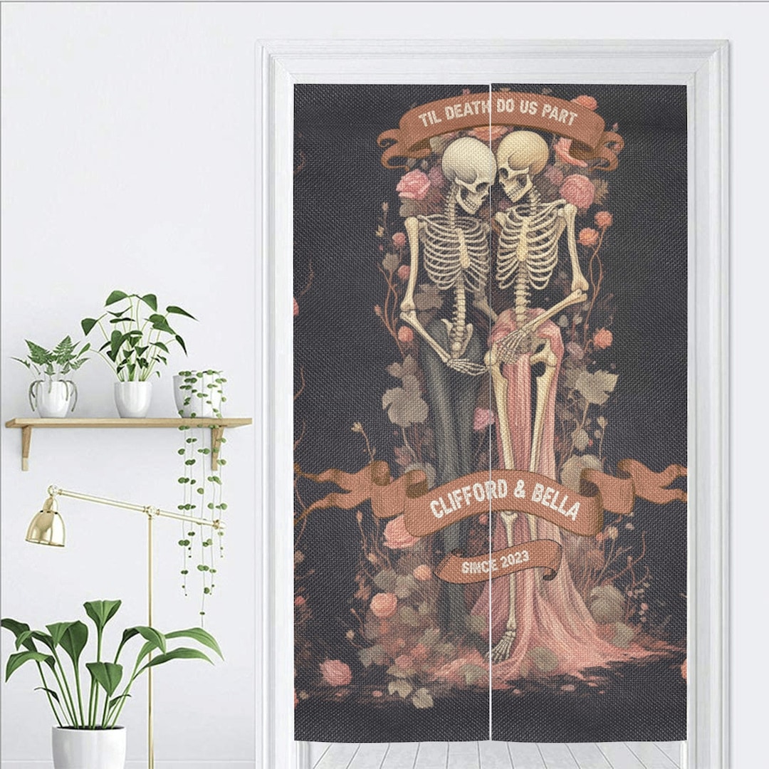 Til Death Do Us Part Goth Skeleton Couple Noren Curtain, Wedding Door ...