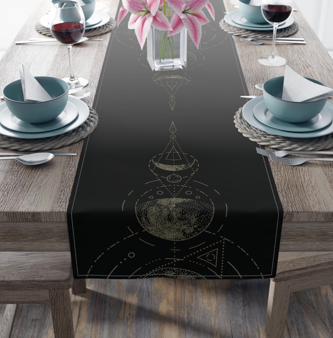 Dark Boho Minimalist Celestial Dinner Table Runner Cloth, Whimsical ...