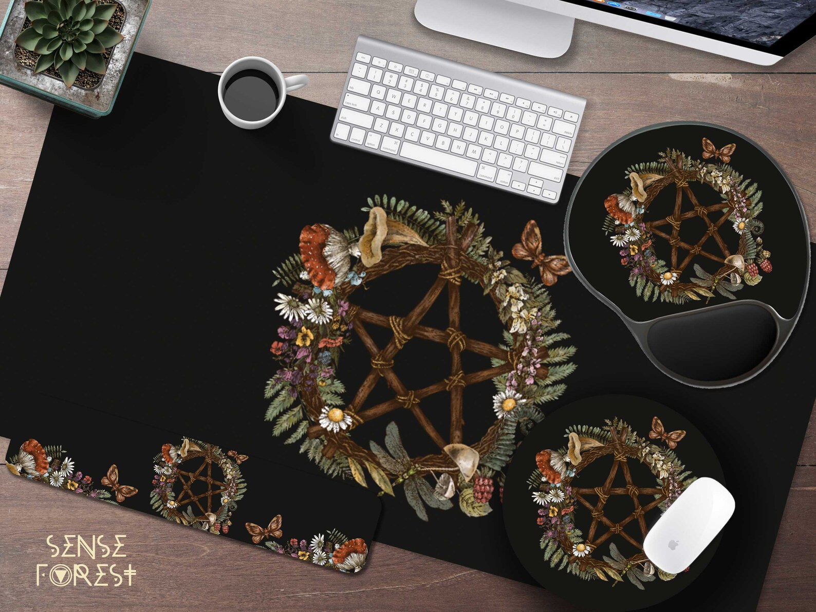 Pentagram Desk Mat Mystical Forest Witch Mushroom Wreath | Etsy