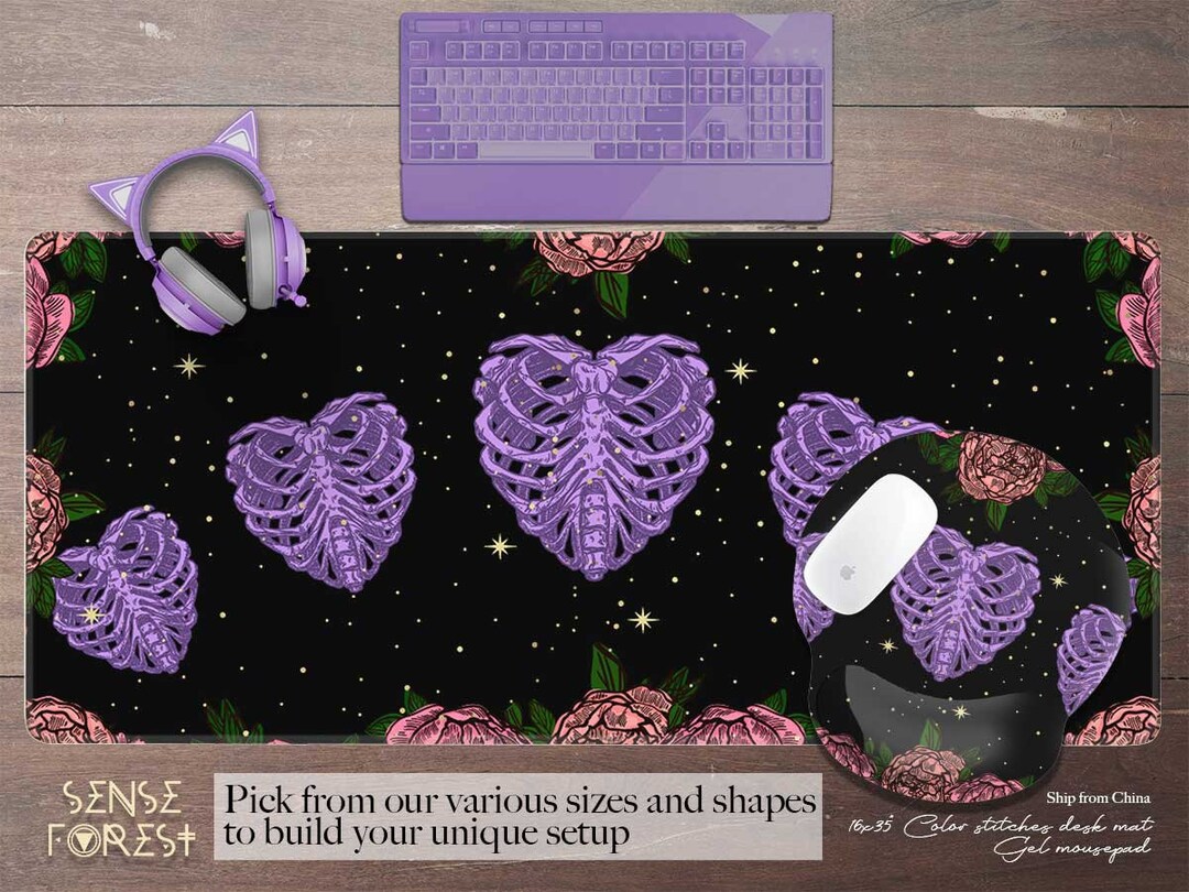 Kawaii Goth Heart Shaped Ribcage Skeleton Rose Desk Mat RGB - Etsy
