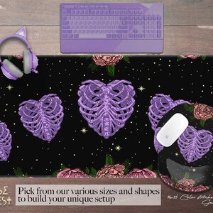 Kawaii Goth Heart Shaped Ribcage Skeleton Rose Desk Mat RGB - Etsy