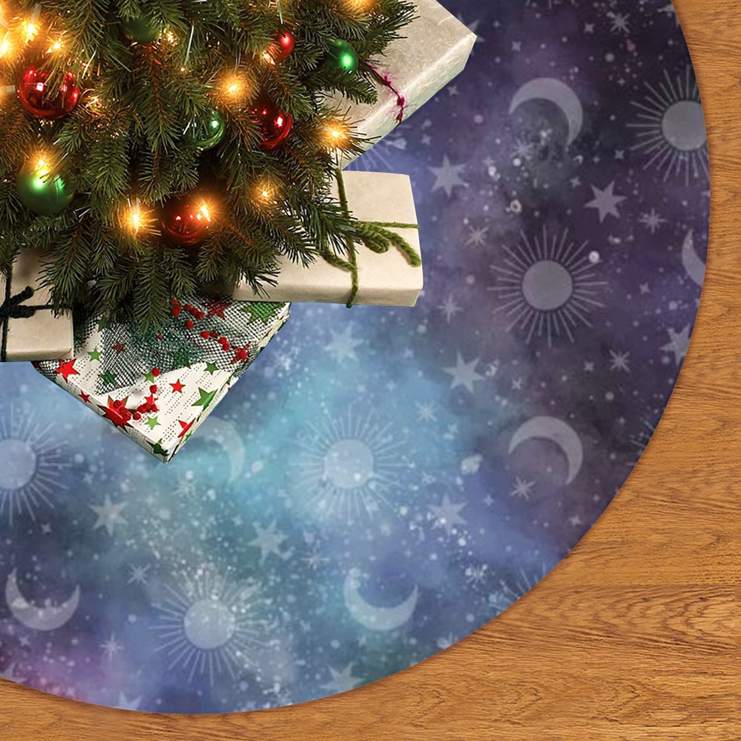 Dreamy Universe Sun Moon Star Tree Skirt, Blue Black Witchy Celestial ...