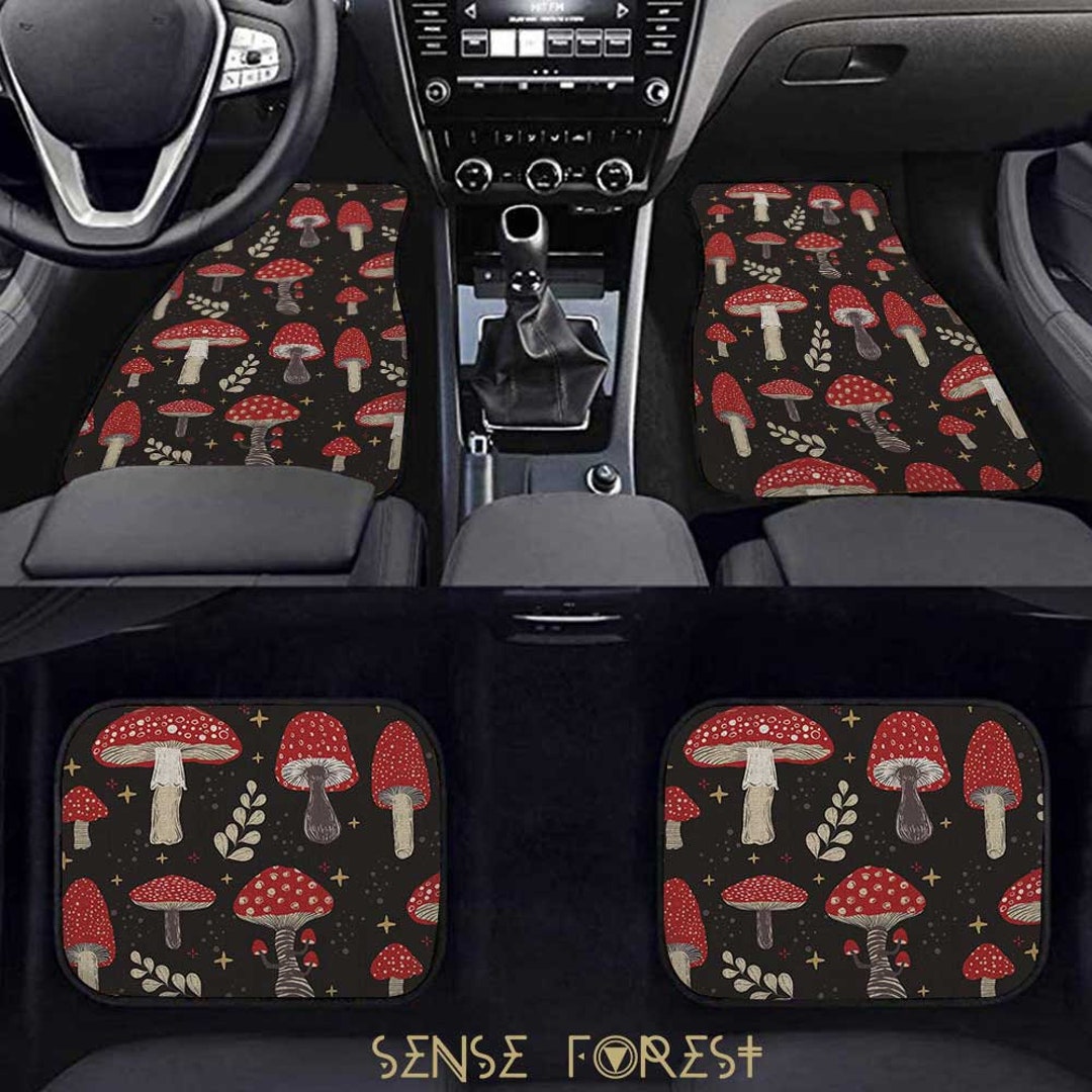 Cottagecore Red Magic Mushroom Car Floor Mat, Red Grey Kawaii Witchy ...