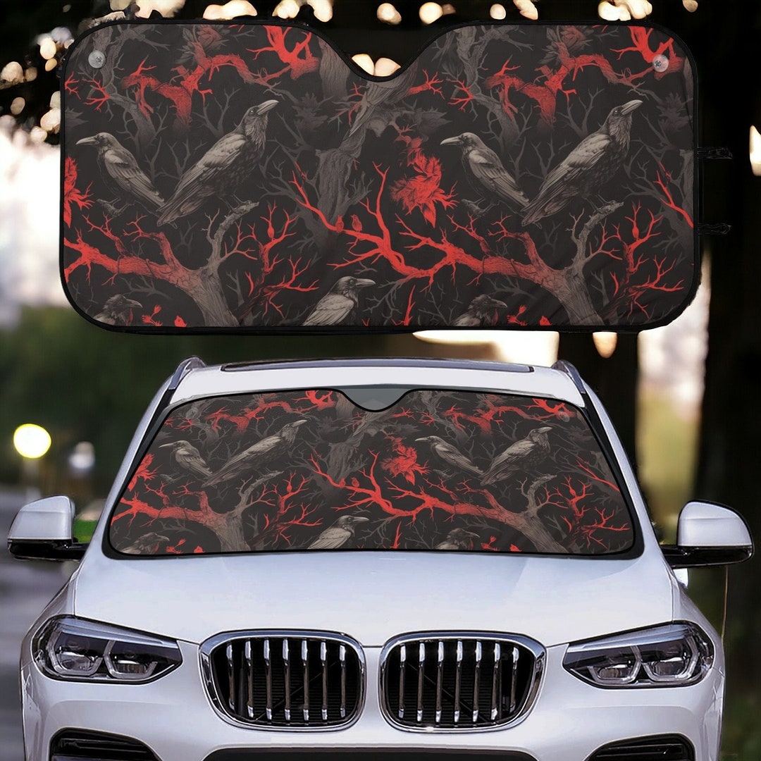 Red Forest Witchy Raven Windshield Sunshade Cover, Gothic Spooky Crow ...
