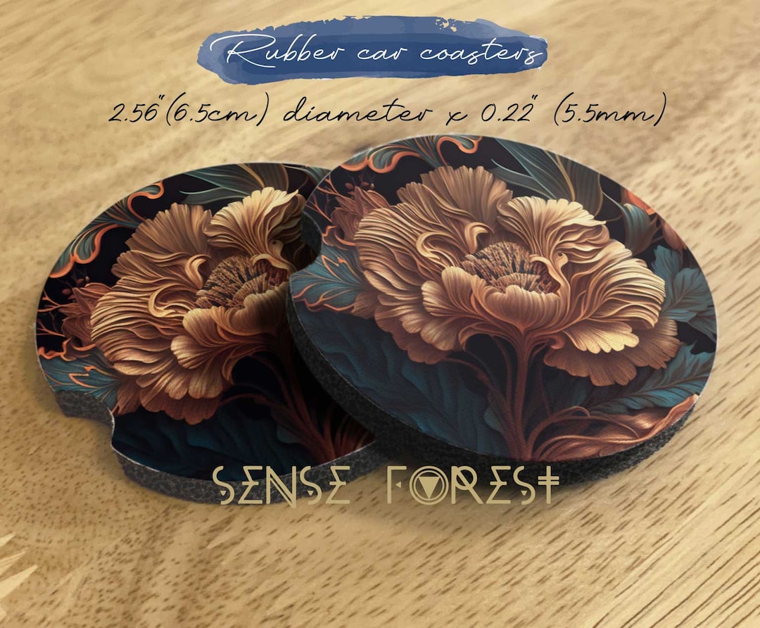 Cottagecore Peony Witchy Rubber Car Coasters, Art Nouveau Dark Academia ...