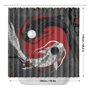Japanese Red Sun Yinyang Koi Fish Bath Curtain, Anime Koi Black Red ...