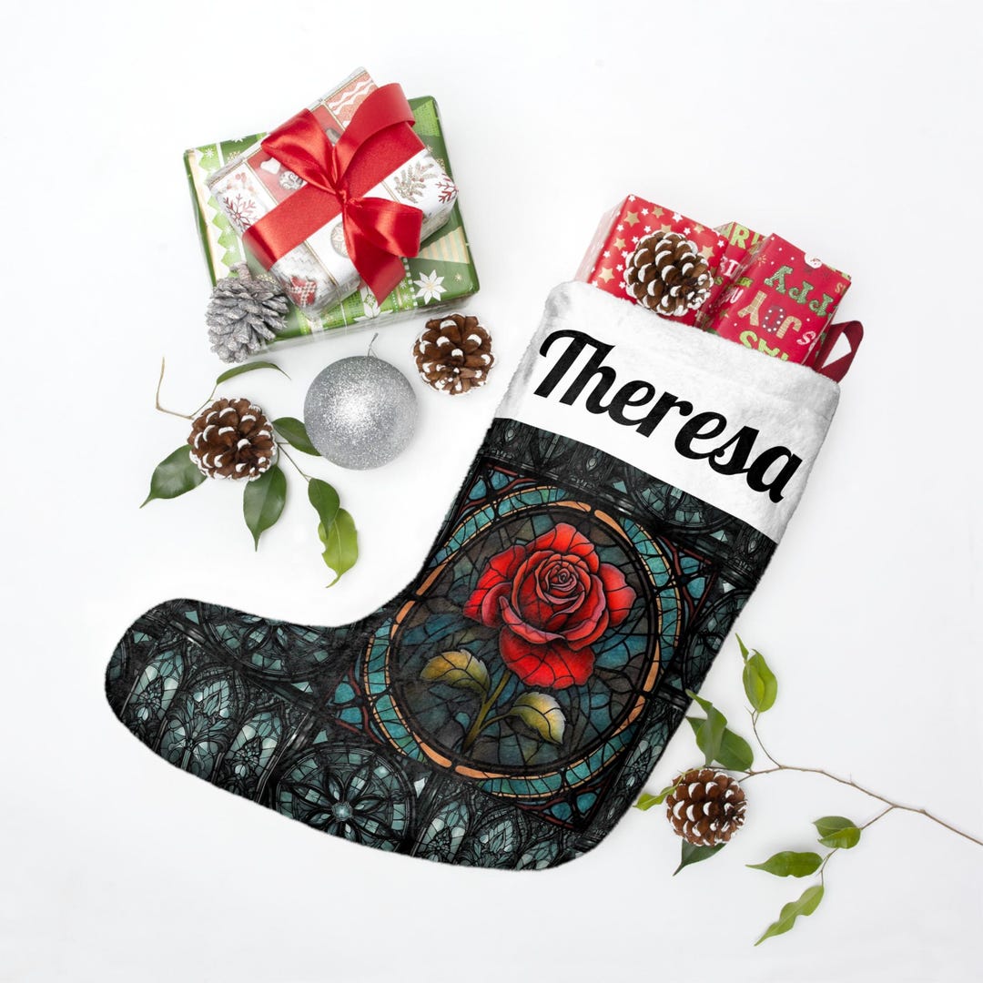 Dark Cottagecore Stained Glass Rose Medieval Gothic Christmas Stocking ...