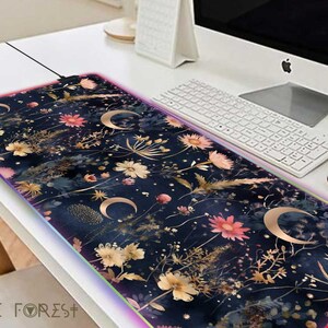Whimsical Witch Moon Star Night Sky Desk Mat RGB, Cottagecore ...