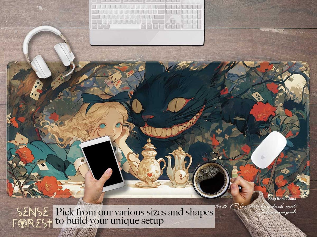 Alice in Wonderland Cheshire Cat Watercolor PU Desk Mat, Retro Japanese ...