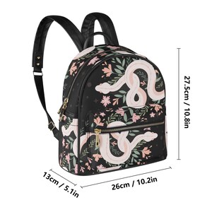 Boho Floral Pink Snake Black Mini Backpack, Whimsy Goth Dark ...