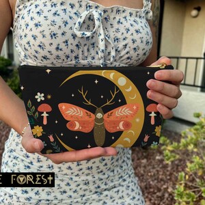 Death Head Moth Moon Phase Mushroom Forest T or Flat Pouch, Witchy ...