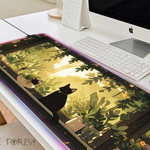 Cottagecore Black Cat Window PU Leather Desk Mat, Anime Aesthetic Witch ...
