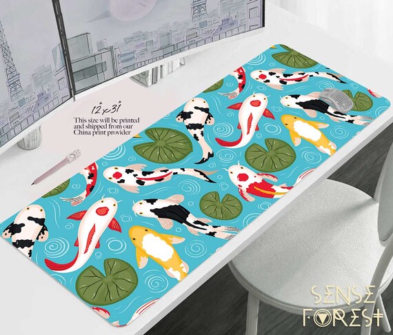 Blue Koi Fish Desk Mat Japanese Anime Gaming Wide Mousepad - Etsy