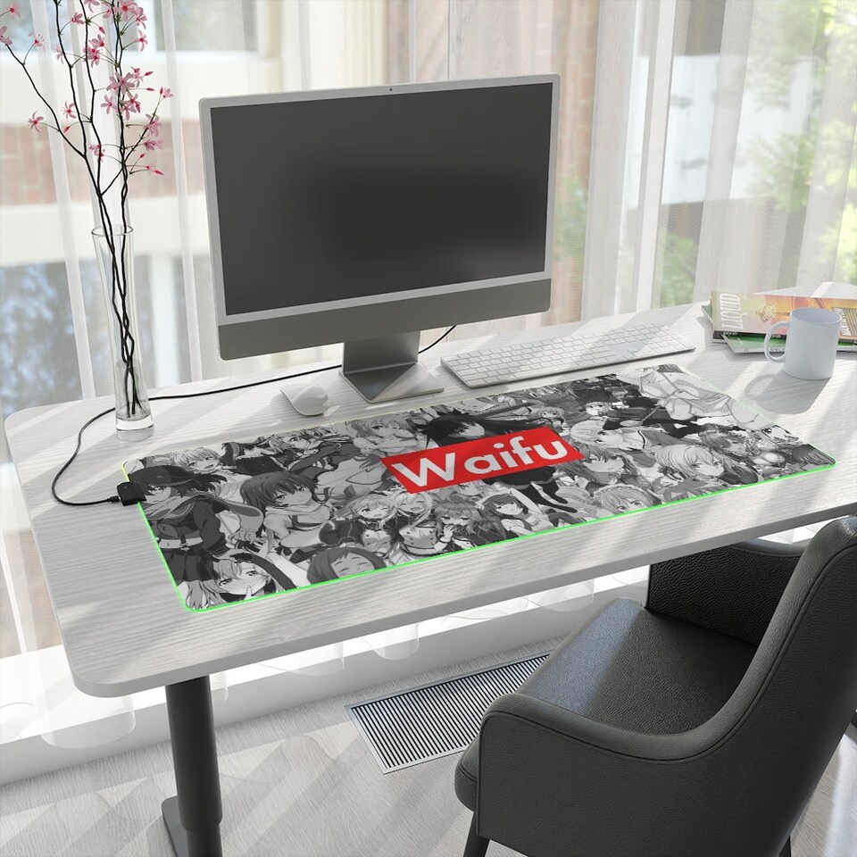 Sewn Edges Kawaii Anime girlfriends Waifu LED desk mat, Cute Japanese ...